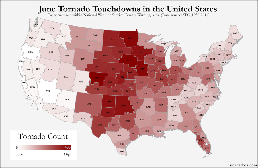 Here’s where tornadoes typically form in June across the United States ...